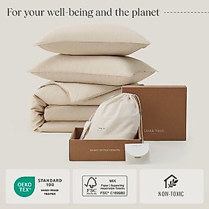 Double Stitch by Bedsure Cotton Tencel™ Lyocell Percale Duvet Cover and Fitted Sheet Bundle, 1 Cotton Tencel Lyocell Duvet Cover Set, 1 Cotton Tencel Lyocell Queen Fitted Sheet, King, Sandstone