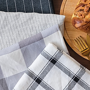 linendo 100% Linen Kitchen Towels 20 x 30 inch Gray/White Buffalo Check - Set of 2 Pack, Natural Flax Washable Tea Towels, Highly Absorbent Dish Towels, Super Soft Multi-Purpose Hand Towels