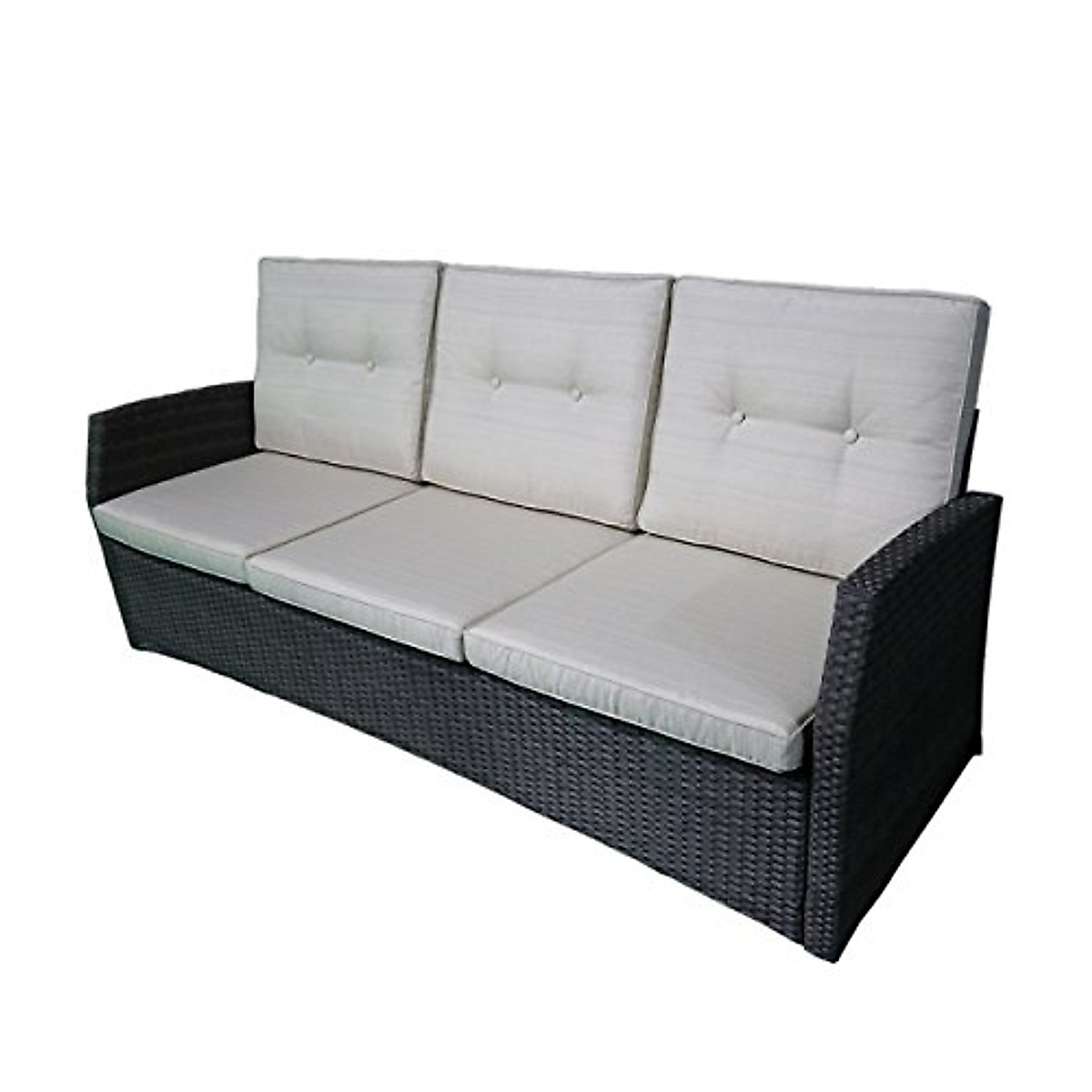 Christopher Knight Home Joanne Outdoor 3 Seater Wicker Sofa, Grey with Beige Cushions