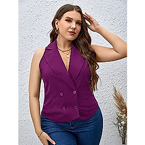 Floerns Women's Plus Size Lapel Collar Sleeveless Button Front Vest Blazer Purple 1XL