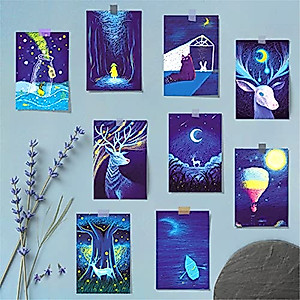 Blue Dream Quiet Room Decor Aesthetic wall collage kit Posters Elk Ocean Moon Galaxy Stars Cosmic Fantasy Elements Artwork for teen girls women bedroom home dorm abstract card Wall Art decor (50pcs 4x6inch)