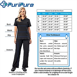 PuriPure Women Scrubs Top V-Neck Athletic Workwear Uniform 4-Way Stretch V-Neck Scrub Top with 2 Pockets (XX-Large, Galaxy Blue)