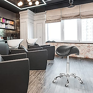 Saddle Stool Chair for Massage Clinic Spa Salon Cutting, Saddle Rolling Stool with Wheels Adjustable Height (Black)