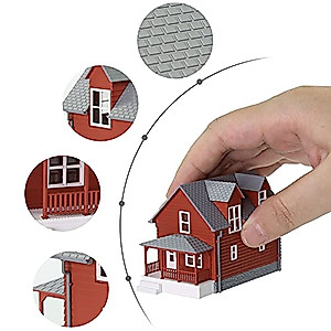 N Scale Model Building 1:160 Residential Modern House Assembled Architectural for Model Train Layout Diorama JZN01 (Red)