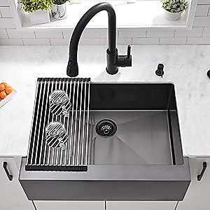 33 Inch Matte Black Farmhouse Sink- Wesliv 33x22 Inch Black Stainless Steel Farmhouse Sink Flat Apron Front Sink 16 Gauge Stainless Steel Farmhouse Kitchen Sink Deep Single Bowl Farm Sink