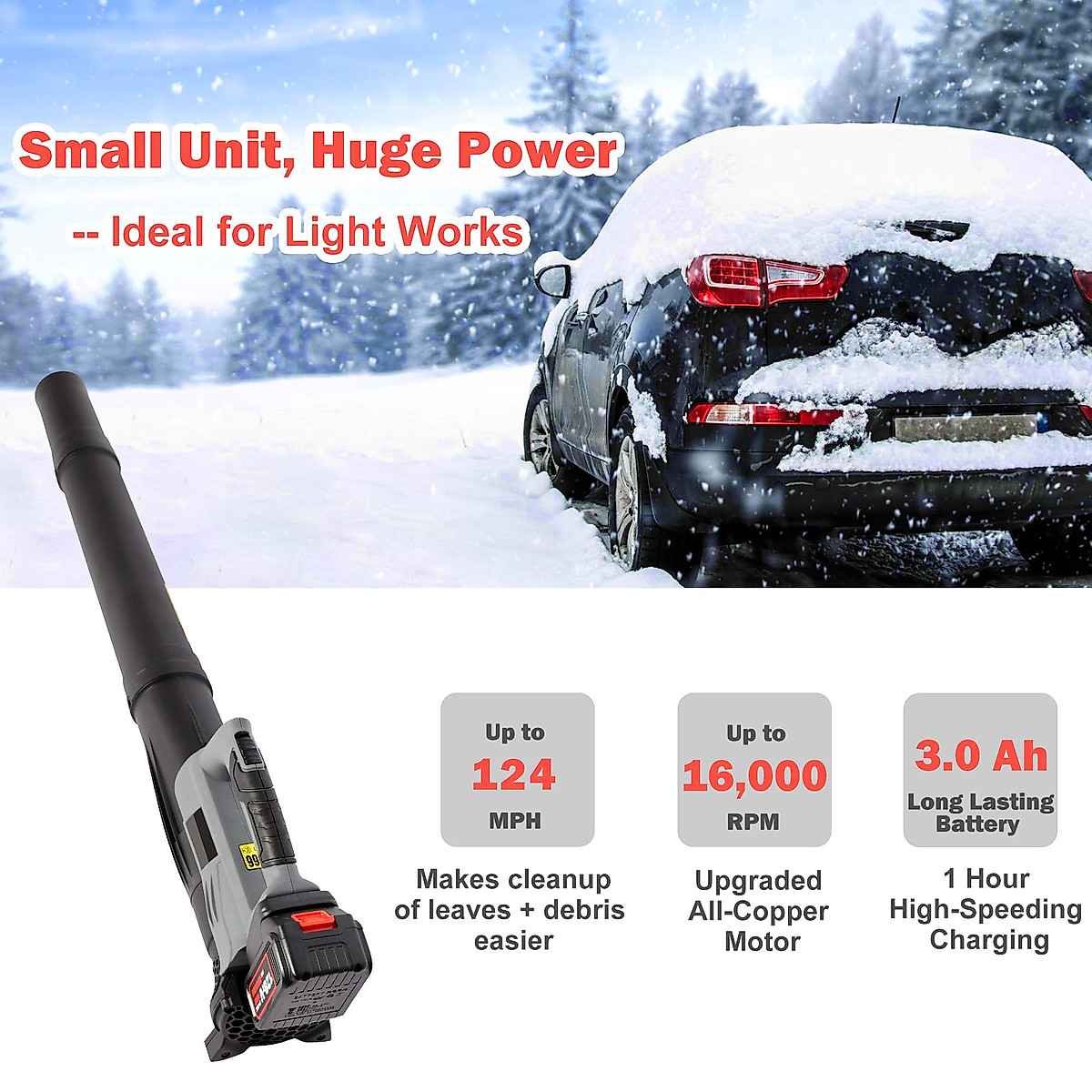 Cordless Leaf Blower 124 MPH Battery Operated Blower for Yard Cleaning Blowing Leaves Snow Debris Dust 20V Electric Leaf Blower with Battery and Charger