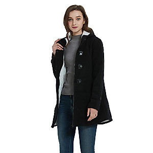 VOGRYE Womens Winter Fashion Outdoor Warm Wool Blended Classic Pea Coat Jacket (FBA) (2XL, Black2-Thicker)