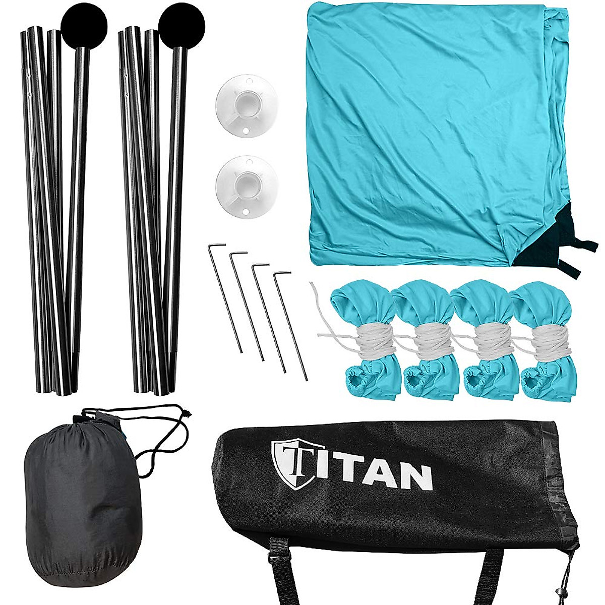 Titan Beach Canopy Sky Blue Sunshade with Sandbag Anchors and Mat - 7ft x 7ft - UPF 50+ - Tent Includes Carry Bag - Weighs 5 Pounds - Portable, Family Sun Protection for The Beach, Park or Camping