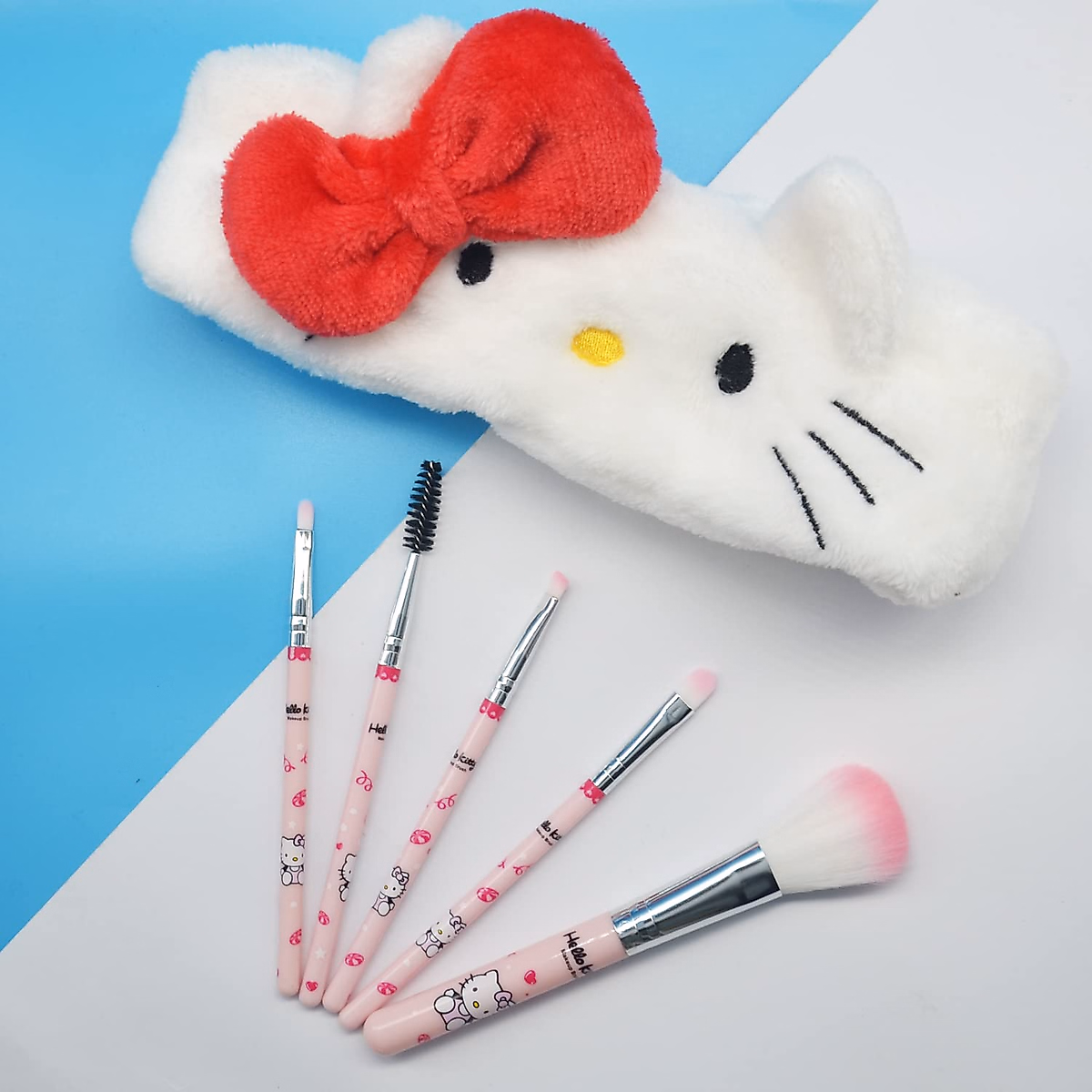 5PCS Kitty Makeup Brush with Kitty Cat Headband-Cosmetic Makeup Brush Set Professional Tool Kit Set Brush Set Best Gift for Young Girl Women