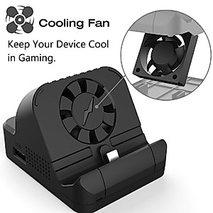 TV Docking Station for Nintendo Switch, Switch Dock Portable Switch Charging Dock Compatible with Official Nintendo Switch & OLED Model with USB 3.0 Port and Cooling Fan (Black)