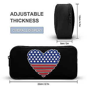 American Flag Heart Pencil Case Stationery Pen Pouch Portable Makeup Storage Bag Organizer Gift