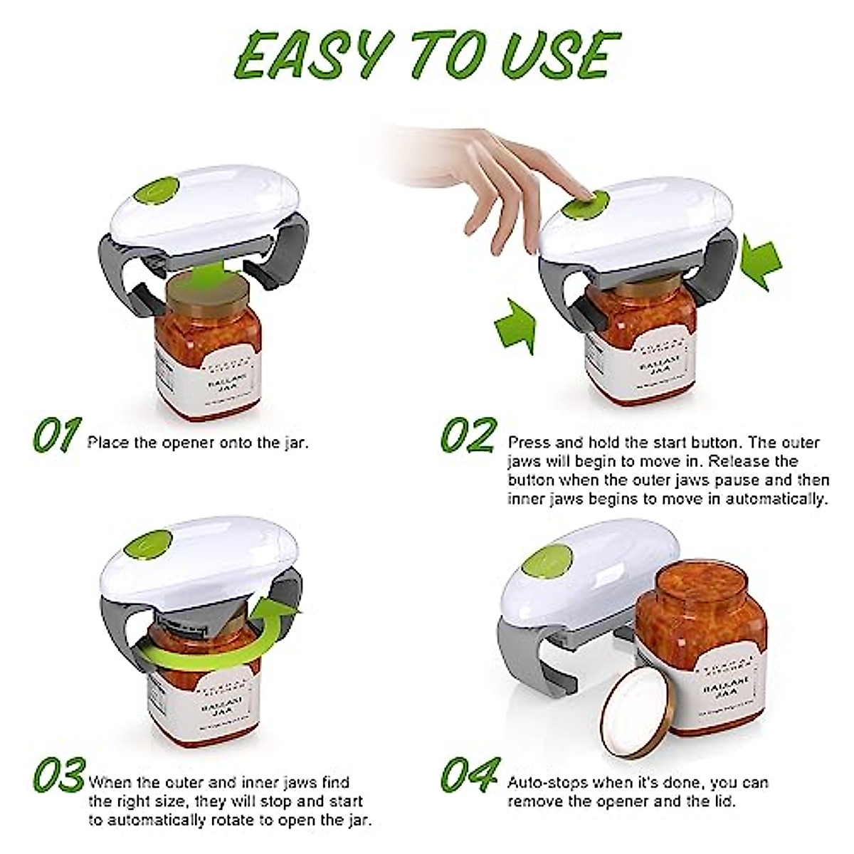 Homelet Electric Jar Opener for Weak Hands Automatic Powerful Effortless Bottle Jar Opener Hand Free Prime Unique Kitchen Gadget for/Arthritics/Senior/Women/Chef Lid Gripper for All Size Caps