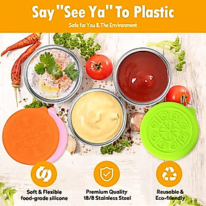 Stainless Steel Condiment Containers with Lids, 4 x1.7 oz Salad Dressing Container To Go, Leakproof Reusable Sauce Container with Silicone Lids, Small Dipping Sauce Cups for Lunch Box Picnic Travel