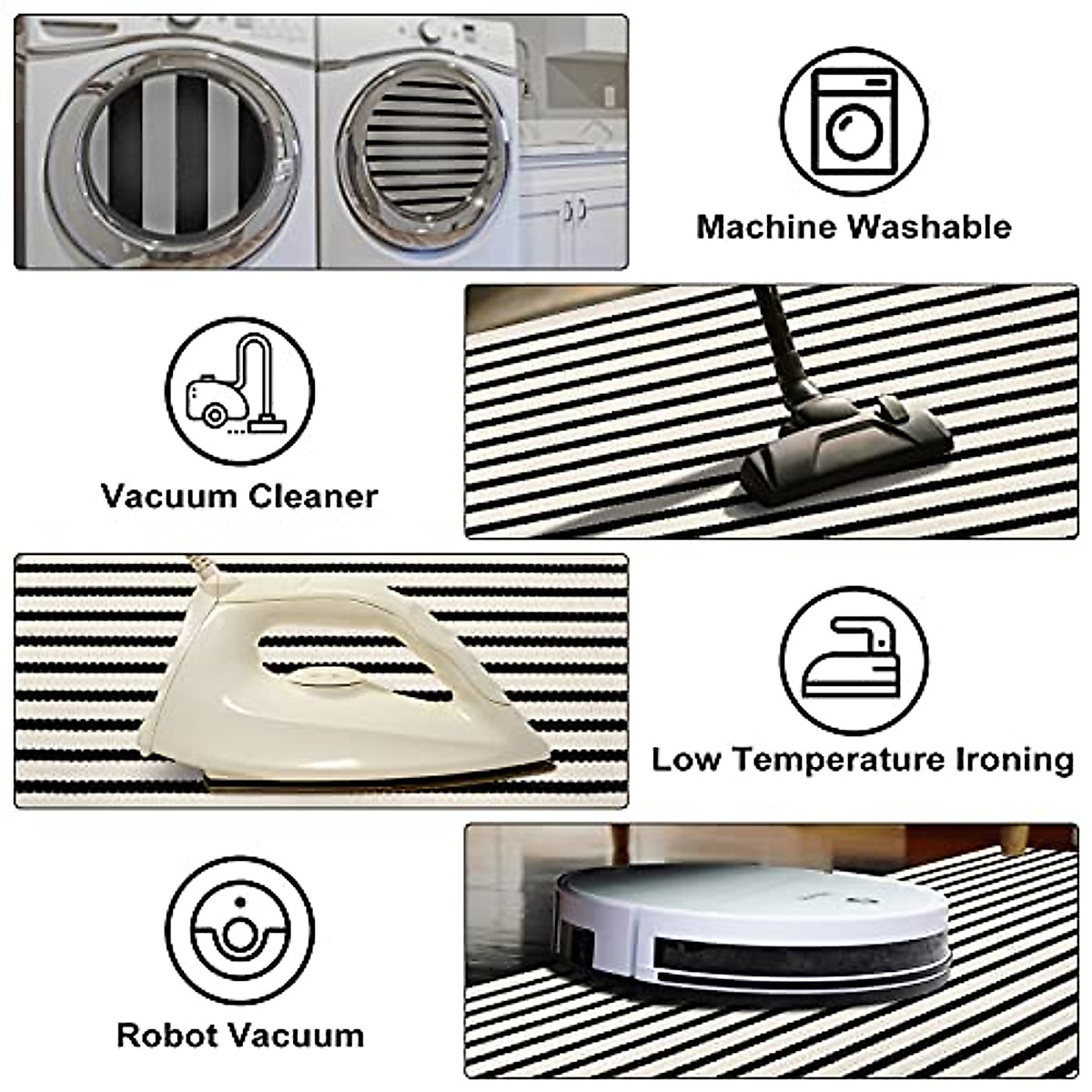 Black/White Striped Outdoor Rug 2' x 3', KIMODE Cotton Hand Woven Welcome Entryway Doormat, Washable Front Door Mats for Porch/Kitchen/Farmhouse