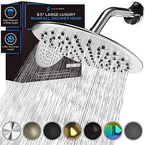 SparkPod 9.5 Inch Large Rain Shower Head - Luxury Rainfall Shower Head - High Pressure Showerhead, Full Body Coverage with Anti-Clog Silicone Nozzles -No Hassle, Easy Install (1/2 NPT, Chrome)