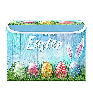 senya Easter Storage Baskets Collapsible Storage Bins with Lids, Happy Easter Bunny Eggs Storage Boxes Clothes Baskets for Organizing