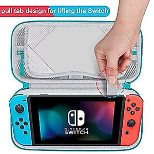 BOVKE Switch Case Compatible with Nintendo Switch/OLED Model, Hard Protective Nintendo Switch Carrying Case with Game Cartridges Storage & Playstand Function, Mesh Pouch for Accessories, Turquoise