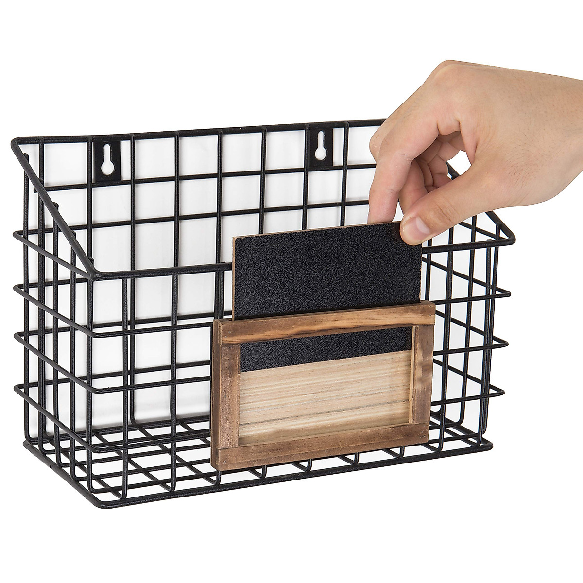 MyGift Black Metal Wire Hanging Storage Basket with Chalkboard Labels, Small Organizer Bin, Set of 3