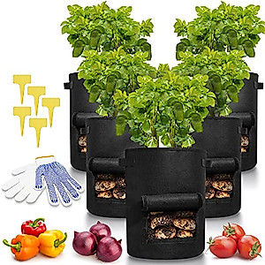 La Main Verte Potato Growing Containers, [5 Pack] 10 Gallon Potato Bags for Growing Potatoes, Non Woven Potato Pots for Growing Potatoes with [Bonus] Garden Gloves for Tomato, Vegetable and Fruits