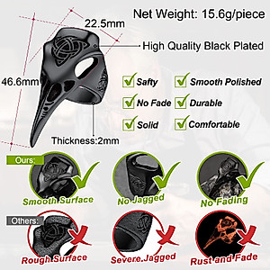 FaithHeart Mens Skull Rings Size 9 Black Stainless Steel Punk Viking Jewelry for Male Retro Celtic Knot Raven Biker Pinky Ring