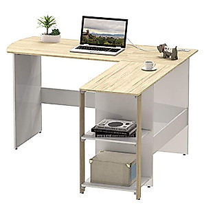 SHW L-Shaped Home Office Corner Desk Wood Top, Oak