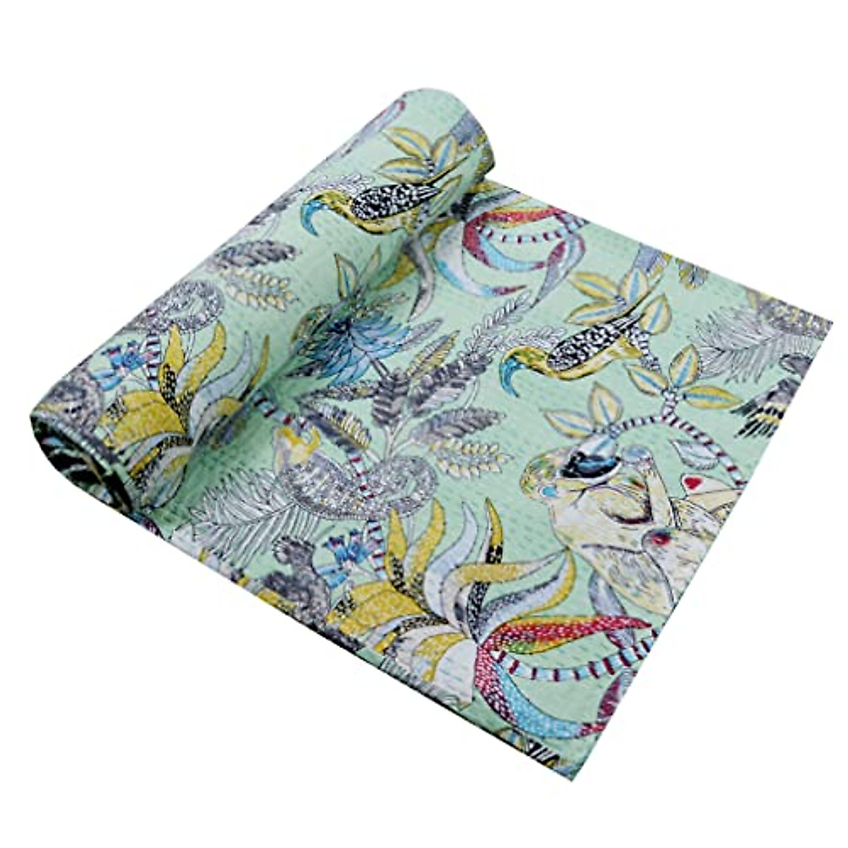 Twin Size Kantha Quilt, Indian Kantha Quilt, Cotton Blanket, Handmade Bedspread, Hand Block Print, 100% Cotton Bedspread Blanket Throw