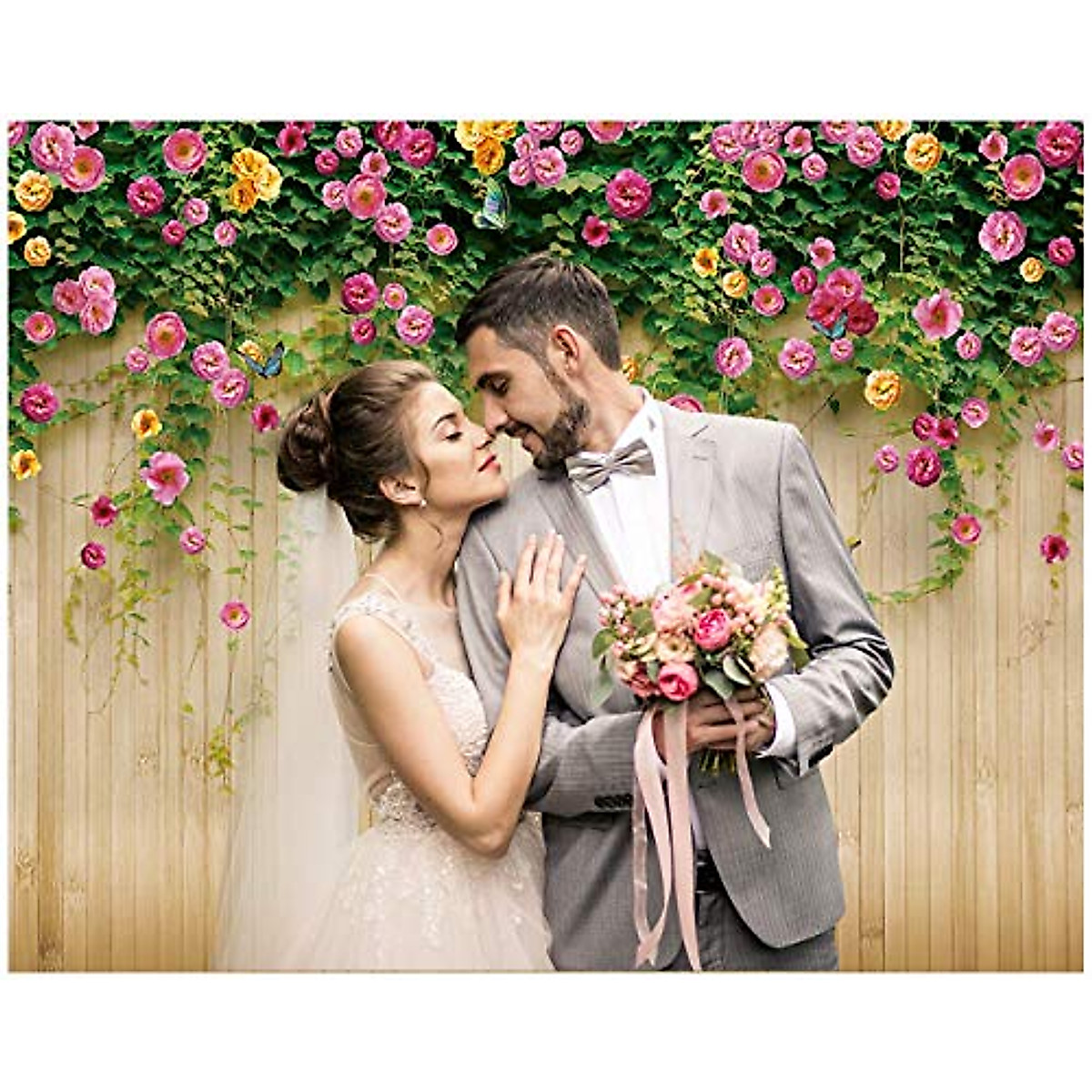 WOLADA 10x10FT Flower Wall Backdrop Spring Backdrop Spring Floral Photo Backdrop Brown Wood Plank Flower Wall Photography Backdrop Girl Birthday Party Wedding Shower Photography Background 8909