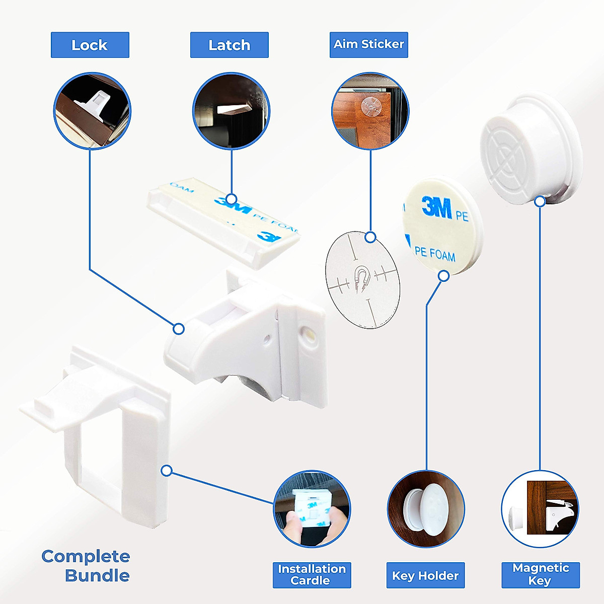 Baby Wiz Adhesive Child Proof Locks for Cabinet Doors, 12 Child Safety Cabinet Locks & 2 Keys, Magnet Cabinet Lock, Child Cabinet Locks, Child Locks for Kitchen cabinets