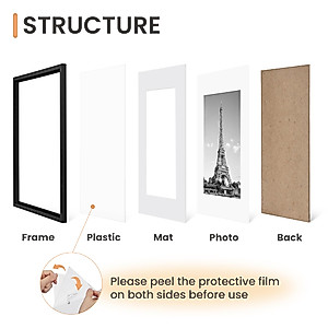 upsimples 11x14 Picture Frame Set of 5, Display Pictures 8x10 with Mat or 11x14 Without Mat, Wall Gallery Photo Frames, Black