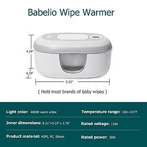 Babelio Baby Wipe Warmer with Night Light, Wet Wipes Dispenser for Baby Wipes with Temperature Display and Large Capacity