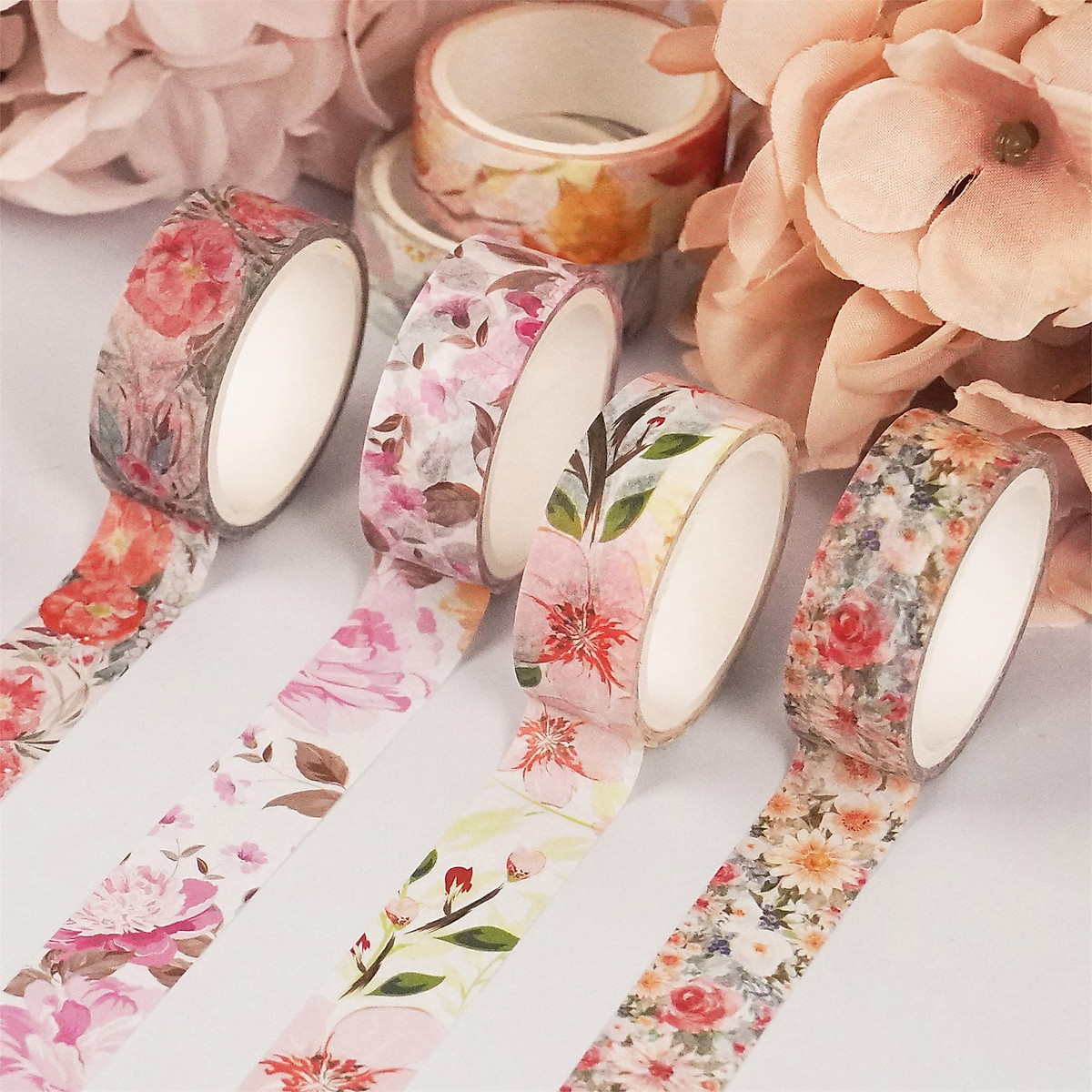 YUBBAEX 10 Rolls Spring Flowers Washi Tape Set Masking Decorative Tapes (Warm Tone)