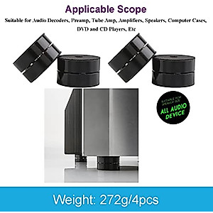 Audiocrast 4PCs HiFi Speaker Isolation Feet Shock Absorber Pads IF4023B Black Stand Feet 40×23mm Aluminum Vibration Dampener with Balls for Audio Speaker Subwoofer CD DVD Amplifier Turntable DAC