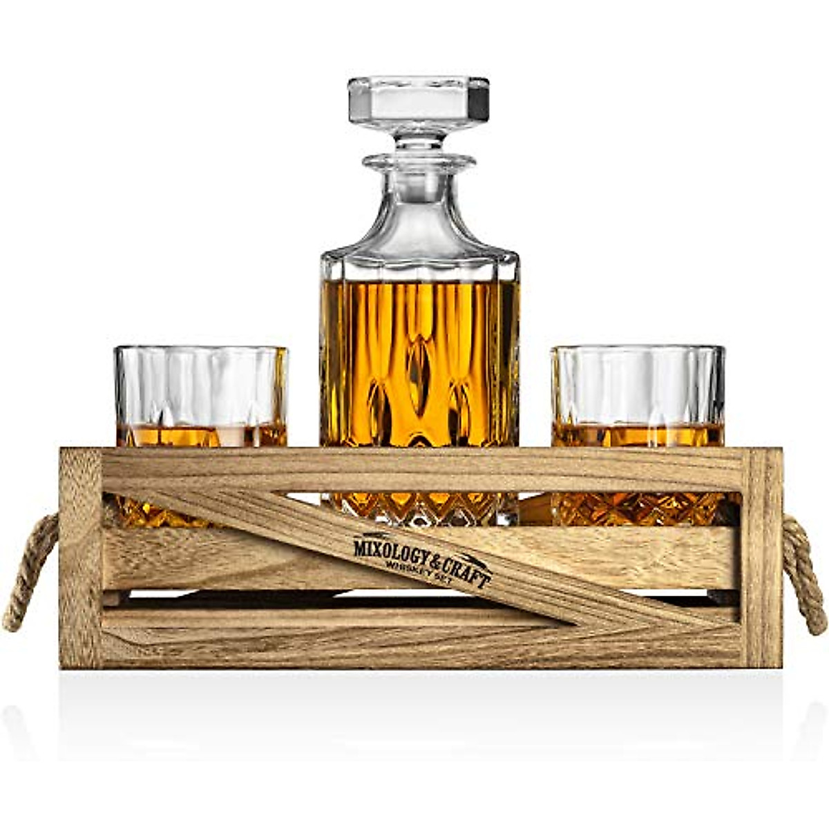 Whiskey Stones Gift Set for Men | Whiskey Decanter with Glasses Set and Wood Stand, 6 Granite Whiskey Chilling Stones and 10oz Whiskey Glasses | Whiskey Decanter Set For Men, Dad, Husband, Boyfriend