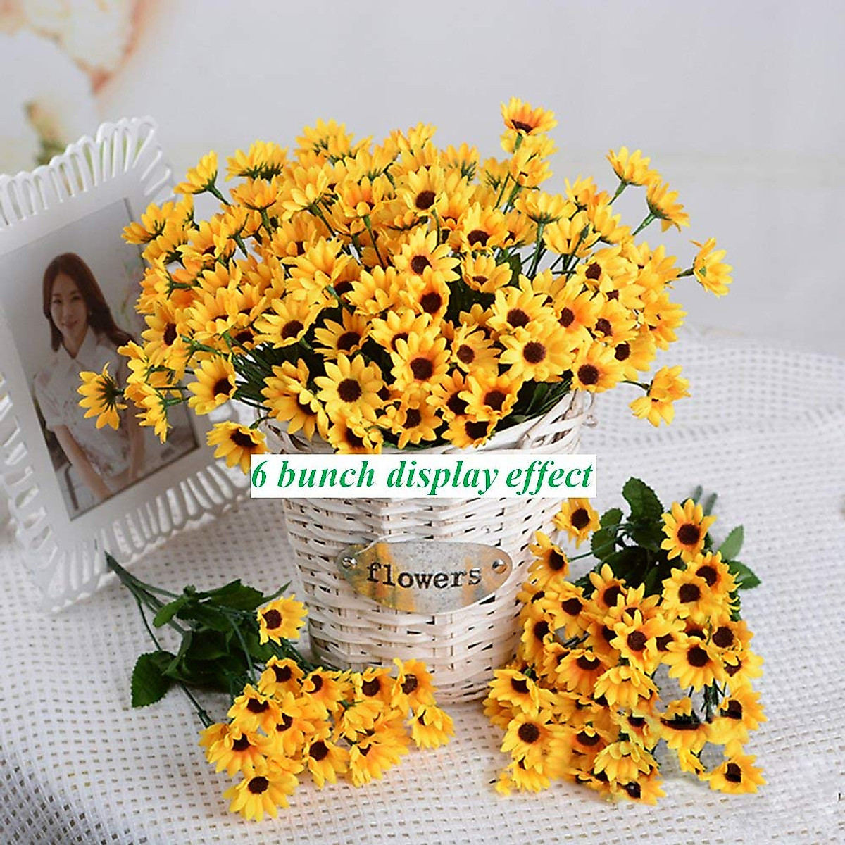 Artfen Artificial Sunflower 6 Bouquet Artificial Flowers Fake Sunflowers Floral Decor Bouquet Home Hotel Office Wedding Party Garden Craft Art Decor 13 inch No Vase