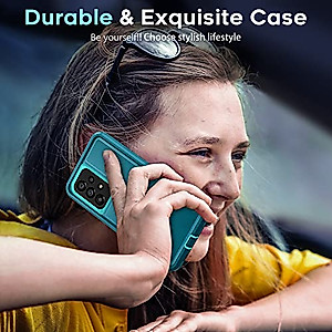 LeYi Samsung A53 5G Case: 3-in-1 Full Body Protection, Teal Blue with [2 Pack] Tempered Glass Screen Protectors