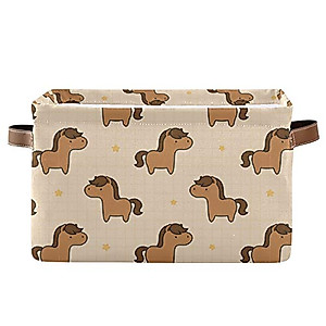 Rectangular Storage Bin Cute Horse Canvas Fabric with Handles - Square Storage Baskets for Boys and Girls