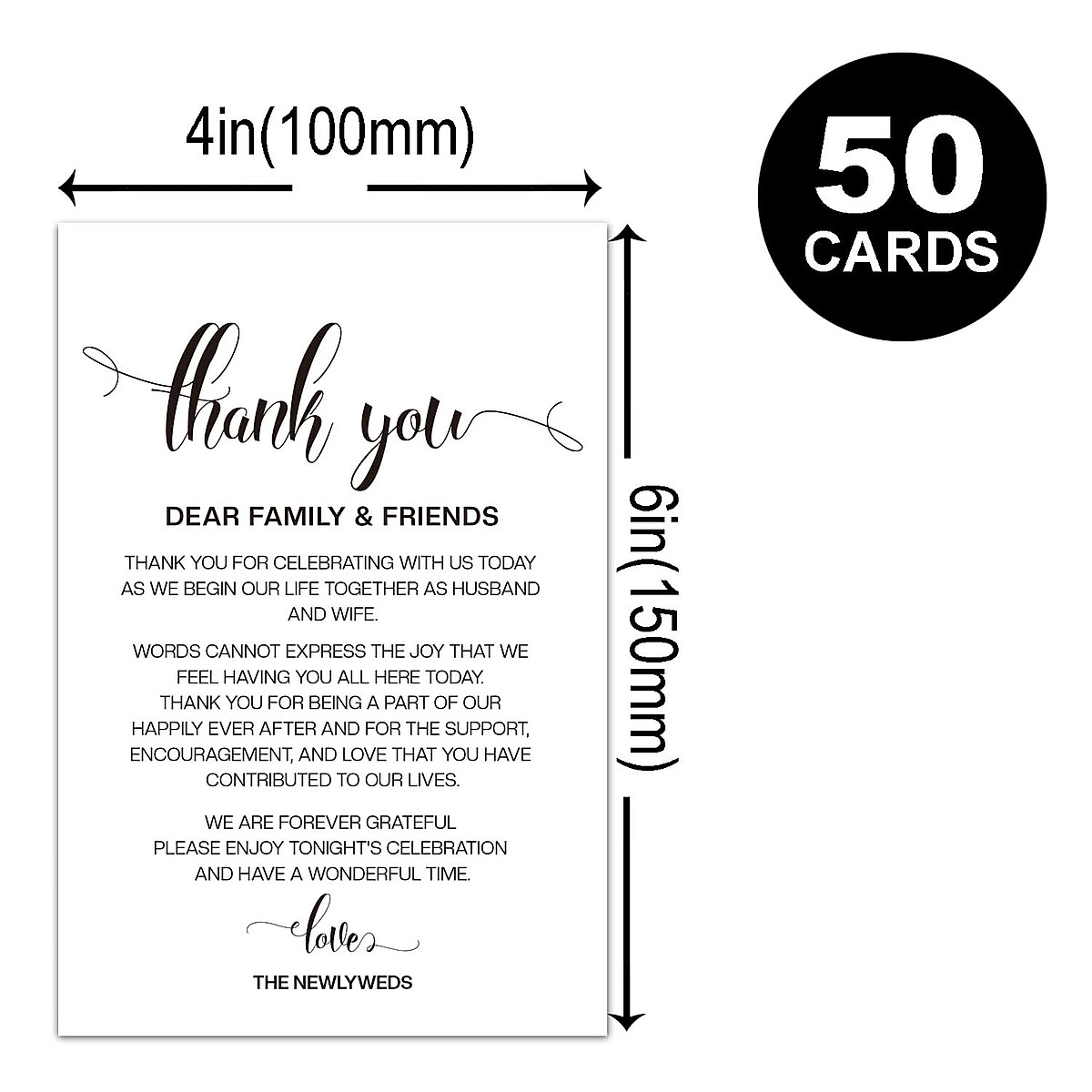 50 Wedding Reception Thank You Cards, Thank You Placecards for Weddings, Receptions, Rehearsals, Dinner Parties, Events, and Celebrations, Menu Place Setting Card Notes - Placement Thank You Notes.