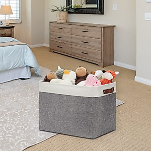 DULLEMELO Storage Baskets Large 16"x12"x12" Rectangular Storage Bins Baskets for Organizing [2 Pack] Fabric Collapsible Storage Organizer for Home,Office,Closet,Clothes,Toys (White&Grey)