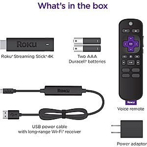 Roku Streaming Stick 4K 2021 Streaming Device with Roku Voice Remote and TV Controls 4K/HDR/Dolby Vision & Bundle Swanky Cables HDMI Cable