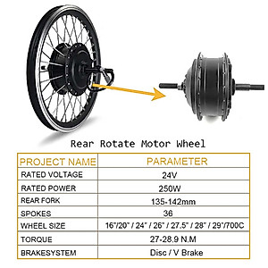 ZYXU Electric Bicycle Conversion kit 24V250W 16" 20" 24" 26" 27.5" 28" 29" 700c Rear Drive Spinning Motor E-Bike Cycling Hub Motor with LCD8H Display,700c