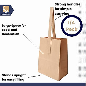 8 x 6 x 3.5 Inch Small Kraft Paper Bags with Paper Handles - Quarter Peck Apple/Produce Bag (50)
