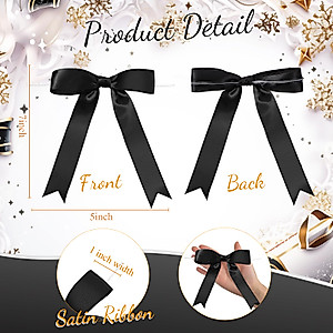 Riceshoot 50 Pcs Twist Tie Bows 5x7 Inch Large Satin Ribbon Bow for Gift Wrapping Champagne Bottle Cake Treat Bag Craft DIY Gift Wedding Baby Shower Bridal Shower Christmas Birthday Party(Black)
