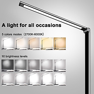 AFROG Multifunctional LED Desk Lamp with 10W Fast Wireless Charger, USB Charging Port, 5 Lighting Modes,7 Brightness Levels, 40 min Timer, Night Light Function,Eye-Caring Office Lamp, 5000K,8W,Black