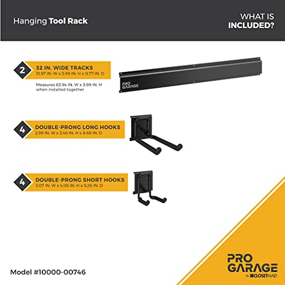 ClosetMaid ProGarage 2-Pack Garage Tool Organizer Racks, 8 Double Hooks, Heavy Duty, Black