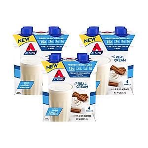 Atkins Creamy Cinnamon Swirl Protein Shake, 15g Protein, Low Glycemic, 2g Net Carb, 1g Sugar, Keto Friendly, 12 Count