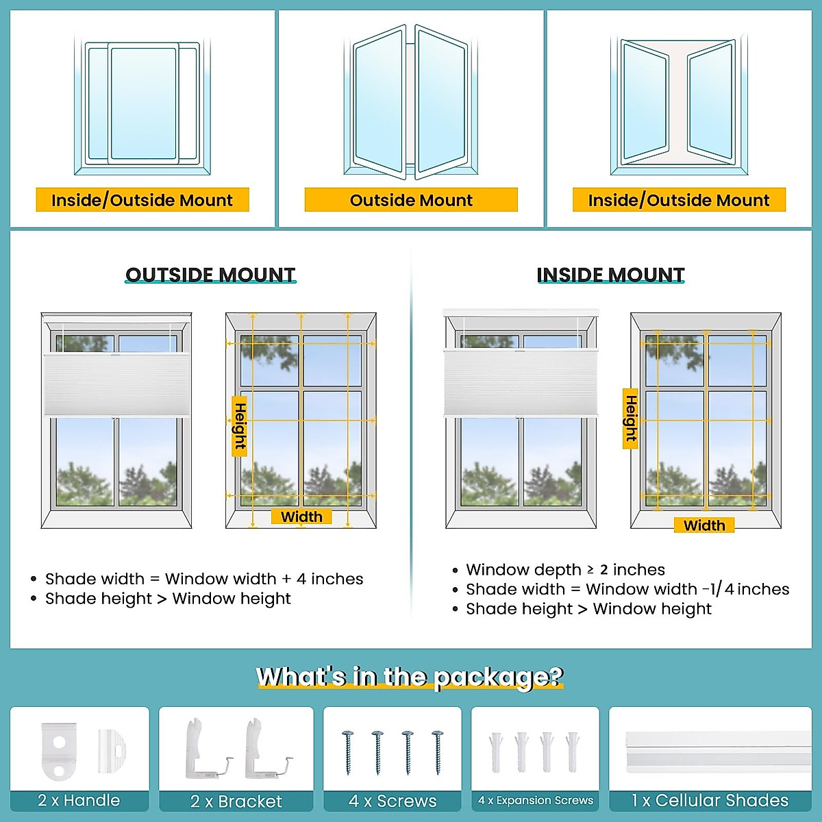Grandekor Top Down Bottom Up Cellular Shades Cordless, Pull Down Honeycomb Blinds for Windows Room Darkening Blinds & Shades for Living Room Bedroom, Blackout, White, 32" Wx64 H