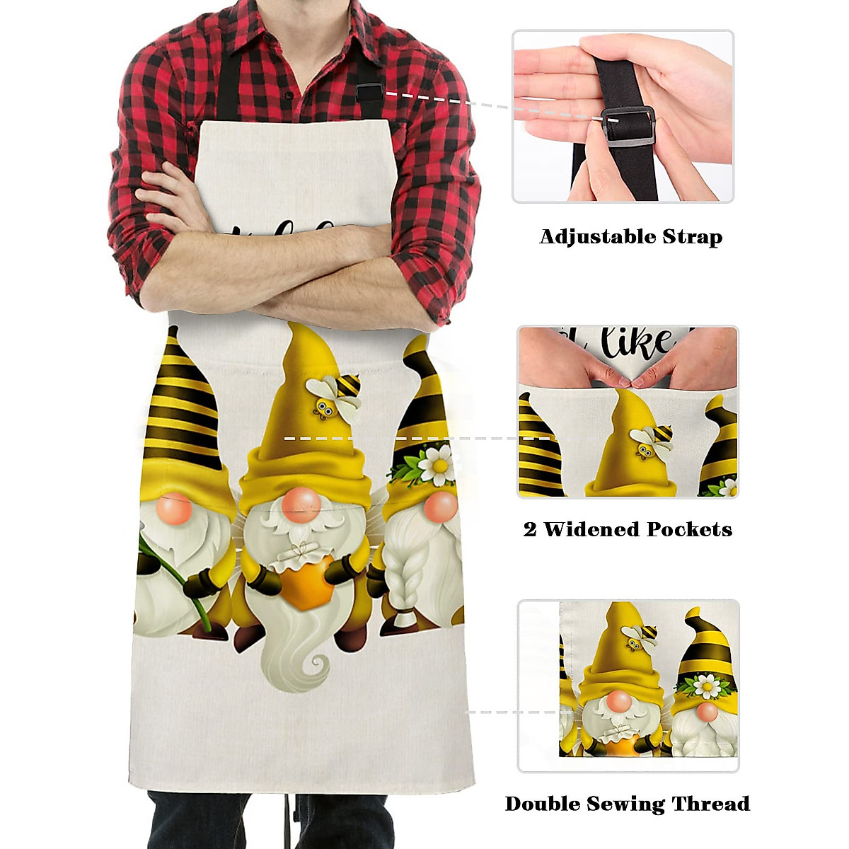 CirCleO Waterproof Stain-Proof Apron for Women Men,Cooking Baking Apron with Pockets Summer Daisy Gnomes Bee Adjustable Apron