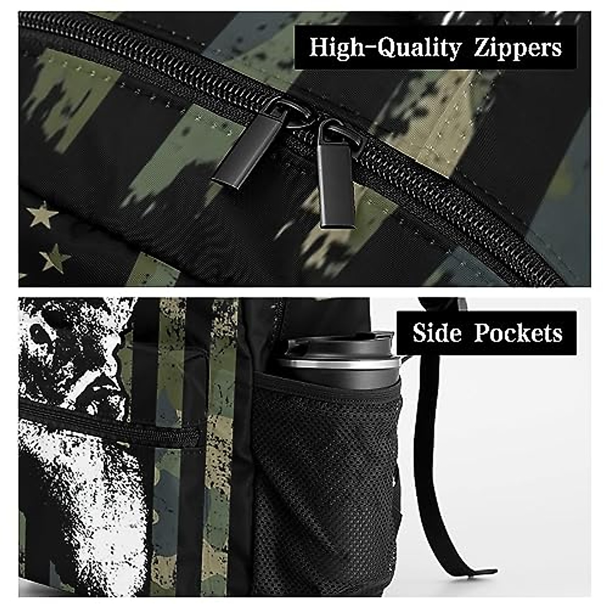 zaaprintblanket Personalized Custom American Flag Camo Antlers Deer Backpack Gifts for Unisex Adult Office Staff Travel Camper
