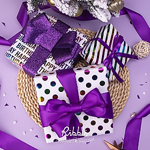 Ribbli Birthday Wrapping Paper Iridescent Gift Wrapping Paper Mini Roll, 3 Rolls Happy Birthday Polka Dots Stripes Printed Assortment - 17 inch x 120 inch(10feet) Per Roll