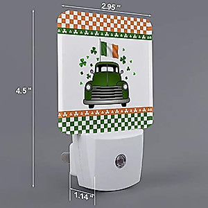 Plug-in Night Light,Green Truck Ireland Flag St. Patrick's Day Wall LED Lamp with Sensor Auto Dusk to Dawn Sensor,Lucky Clover Nightlights for Bedroom,Bathroom,Kitchen,Hallway,Stairs 2.95"Wx4.5"H